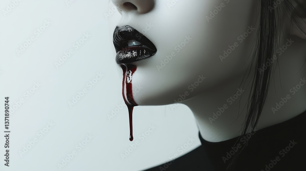 Sexy Vampire Woman lips with blood,Dripping blood on mouth, witches or ...