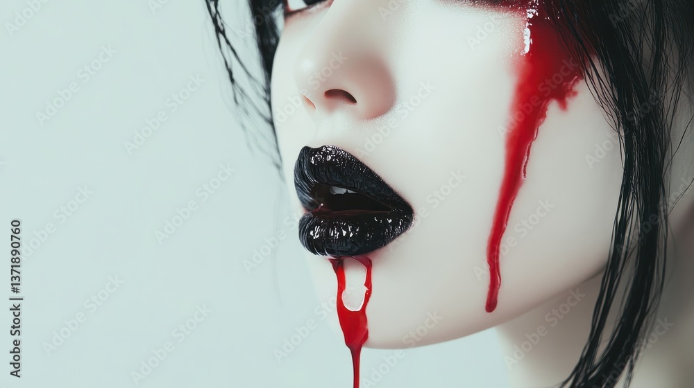 Sexy Vampire Woman lips with blood,Dripping blood on mouth, witches or beast creatures,female ...