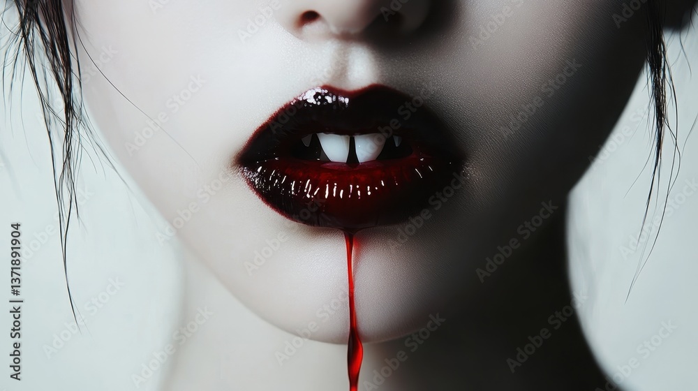 Sexy Vampire Woman lips with blood,Dripping blood on mouth, witches or beast creatures,female ...