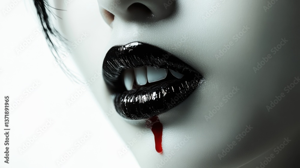 Sexy Vampire Woman lips with blood,Dripping blood on mouth, witches or ...