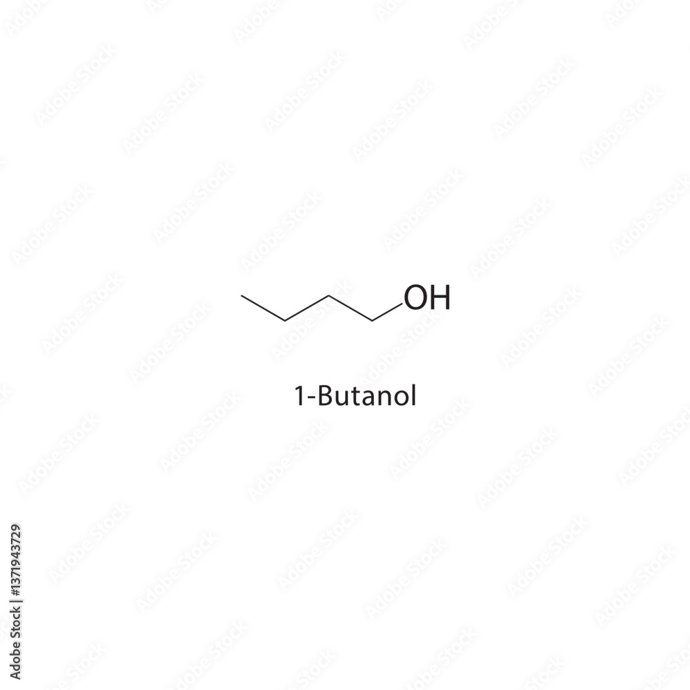 1-Butanol skeletal structure. Primary Alcohol compound schematic illustration. Simple diagram ...