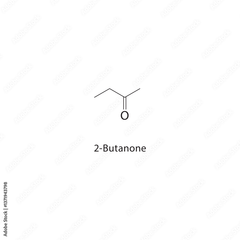 2-Butanone skeletal structure. Ketone compound schematic illustration. Simple diagram, chemical ...