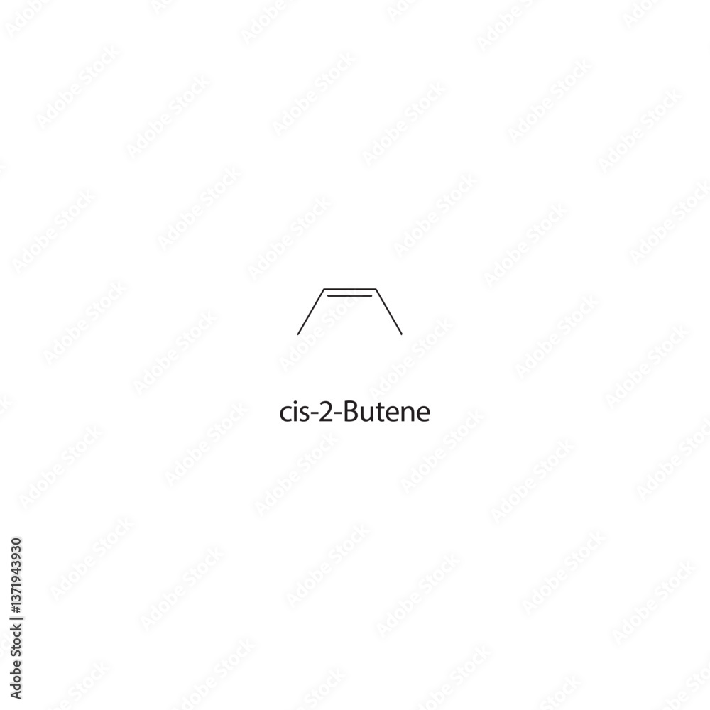 cis-2-Butene skeletal structure. Alkene compound schematic illustration. Simple diagram ...