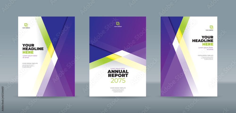 Stylish and editable book cover template featuring purple, green ...