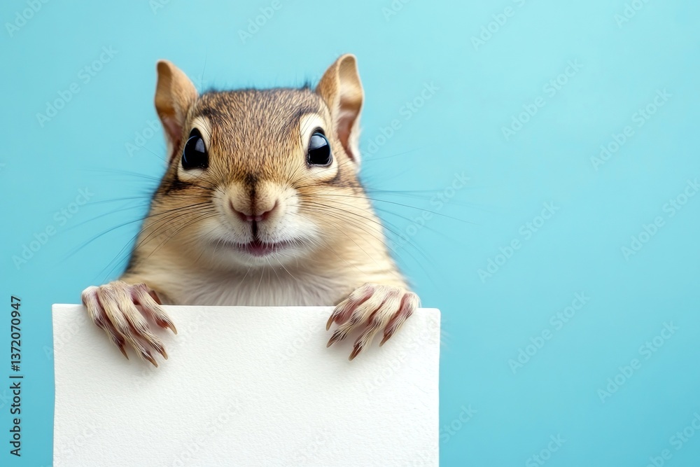 Cute baby animal chipmunk hold in front paws a wireframe - large white ...