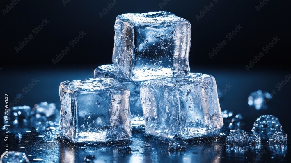 Five ice cubes stacked in a tower, ice, cubes, stacked, cold, frozen ...