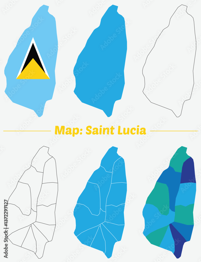 Vector de Stock Maps of Saint Lucia, Outline, and Regional Divisions ...