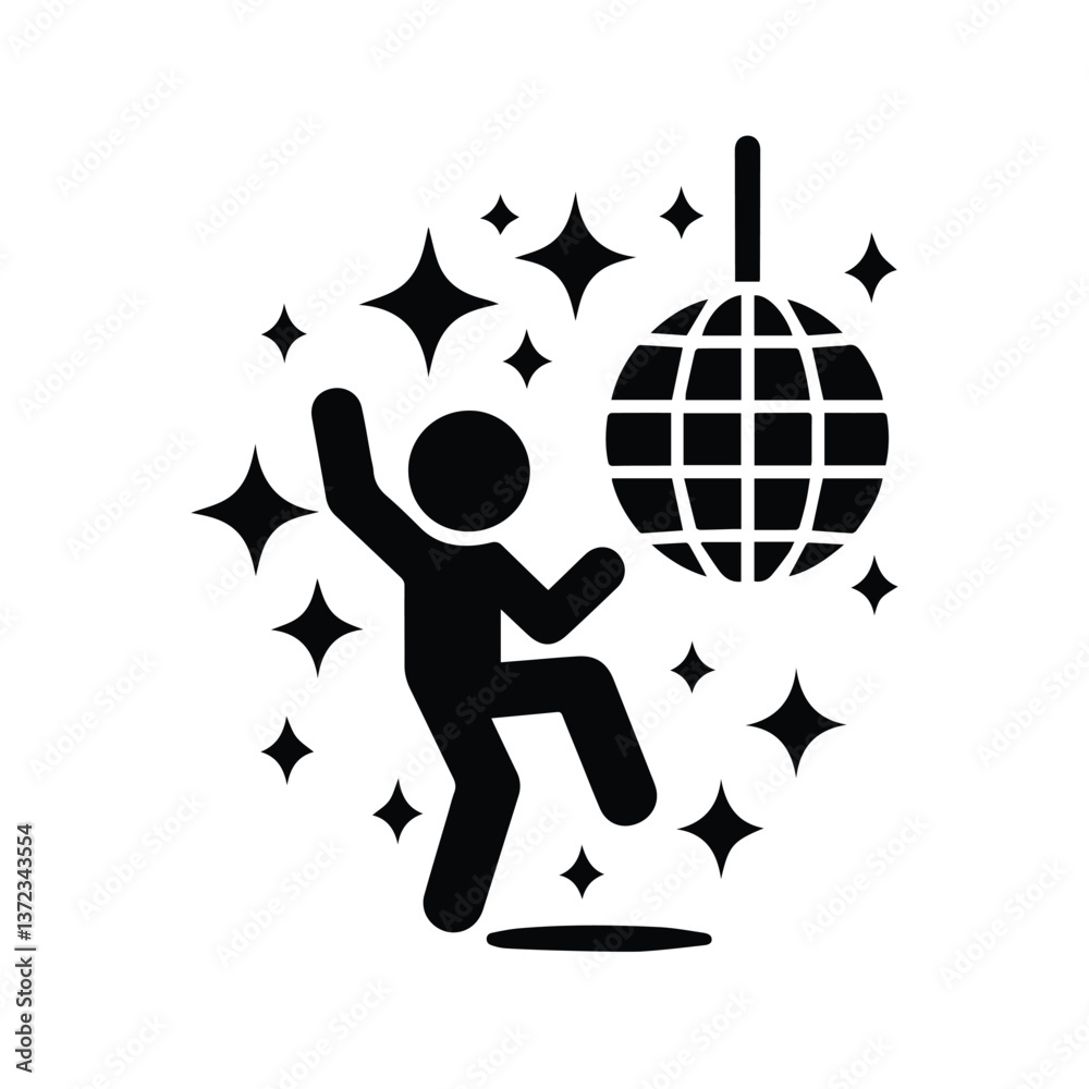 stickman dancing at disco, icon, night club, isolated human silhouette ...