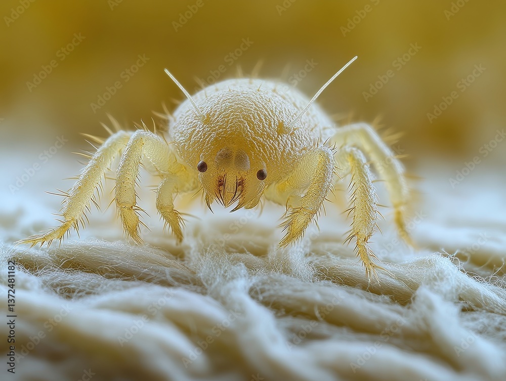 Ilustración de Stock Dust mite crawls over fabric fiber, hyper-detailed ...