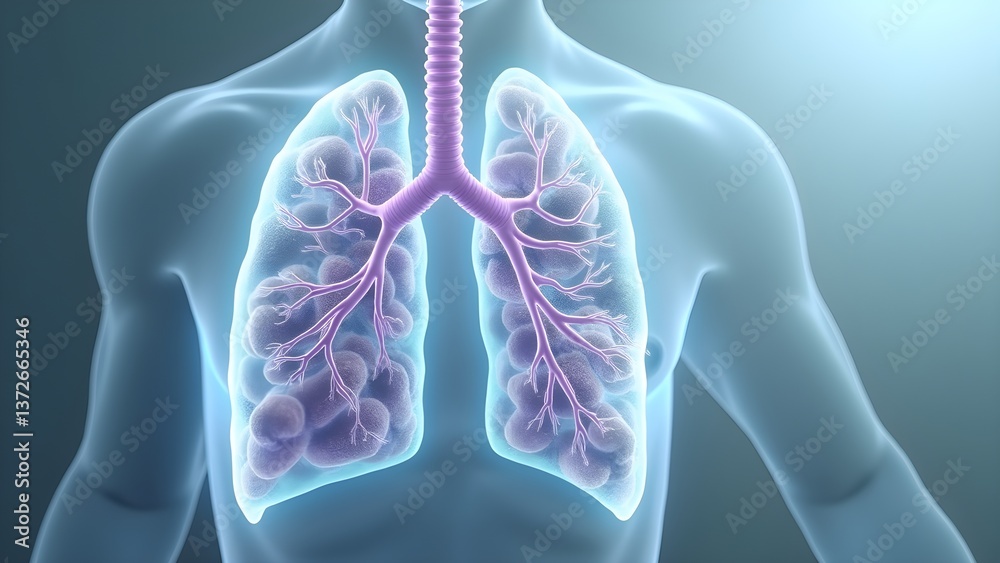 Anatomical Illustration of Human Lungs, Respiratory System, Pulmonary ...