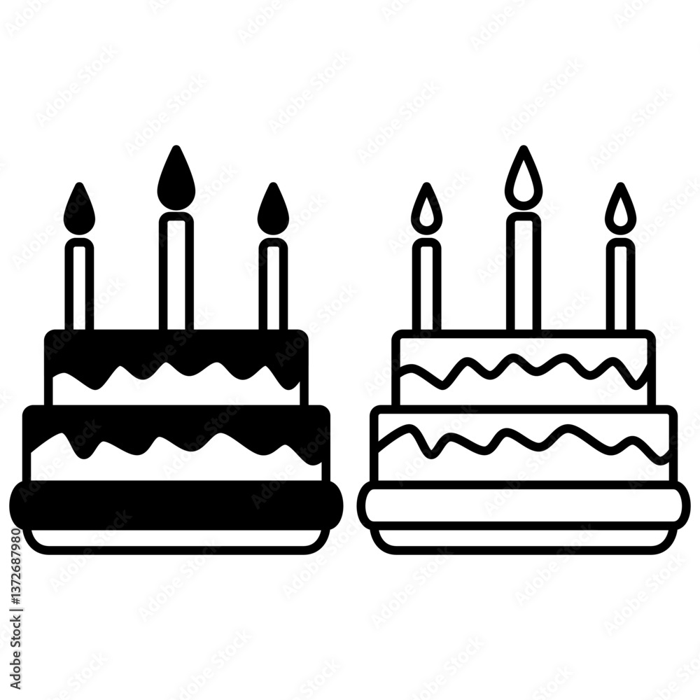 birthday cake icon, simple flat style, illustration, logo sign symbol ...