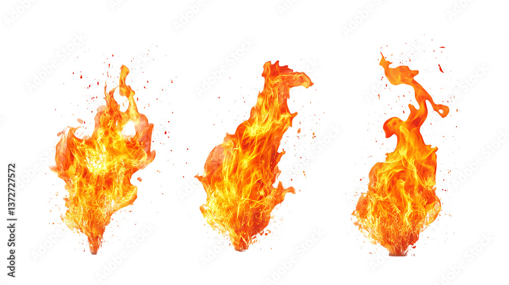Fire Flame Set in Three Different Poses on Transparent Background for ...