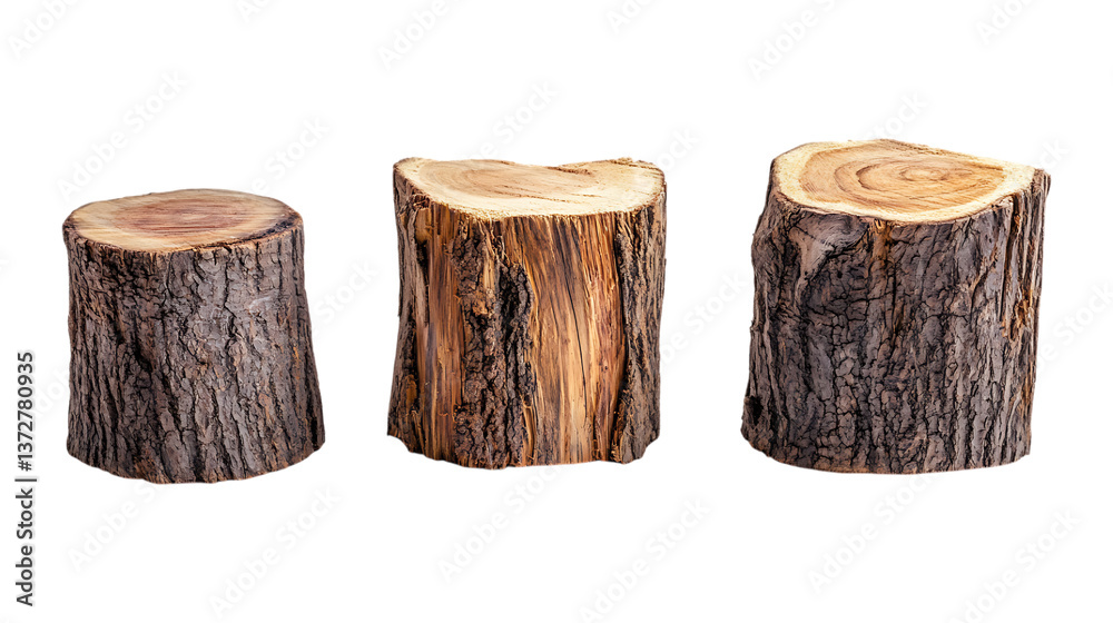 Fotografie Different Wood Logs Set in Three Poses on Transparent ...