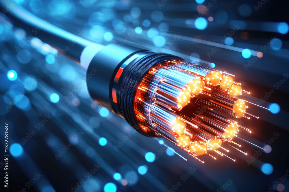 Foto Optical fiber cable network with glowing connections in a ...