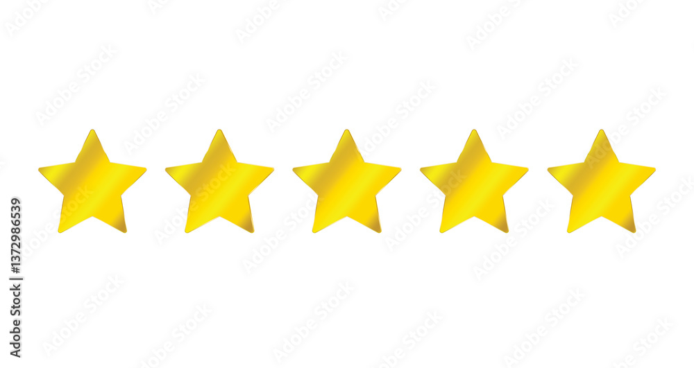 5 Star Rating Review with five golden stars as vector icons, five star ...