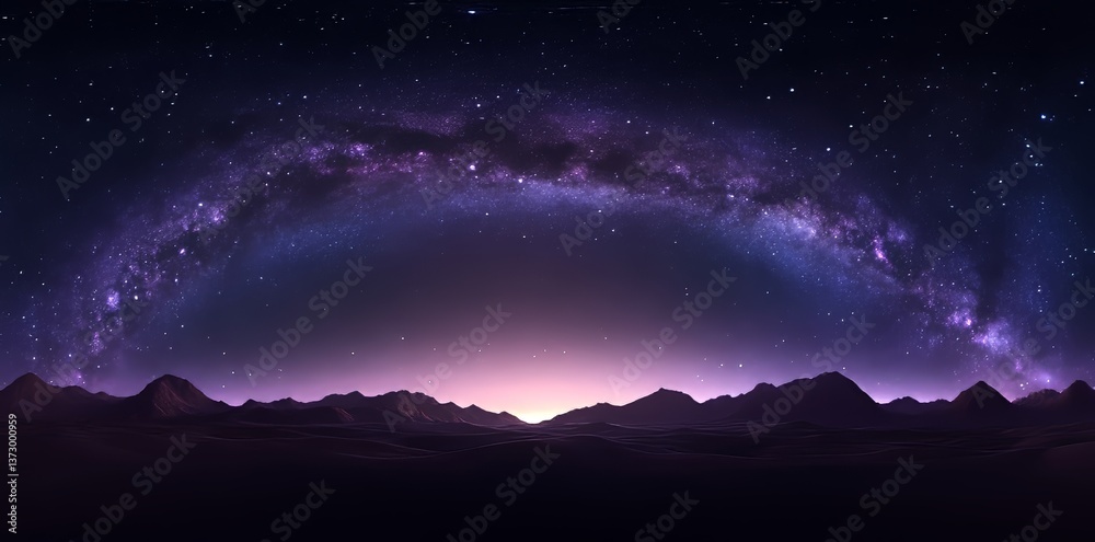 A 360 degree starry night sky texture is set against a night alien ...