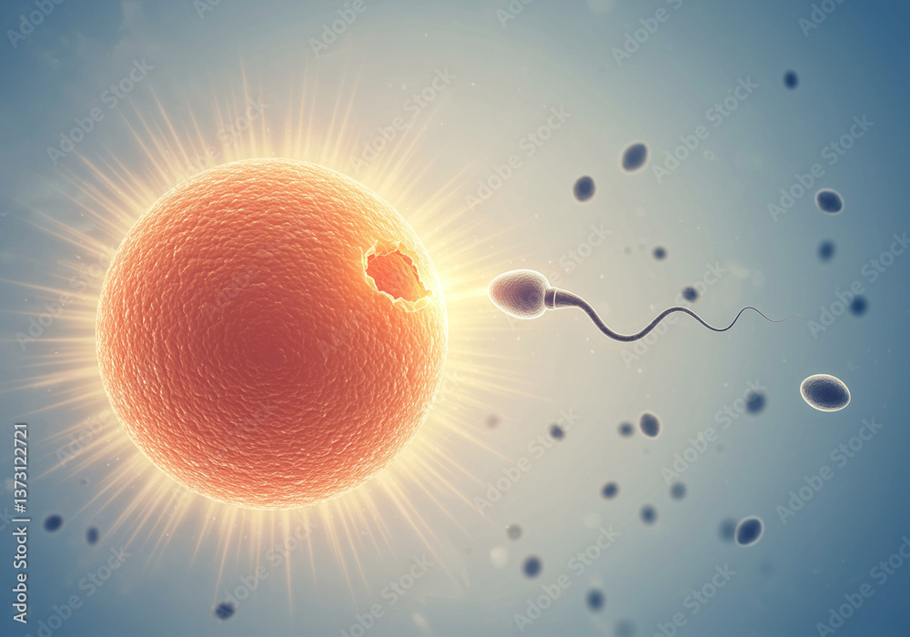 Sperm fertilizing egg cell illustration showing human reproduction ...