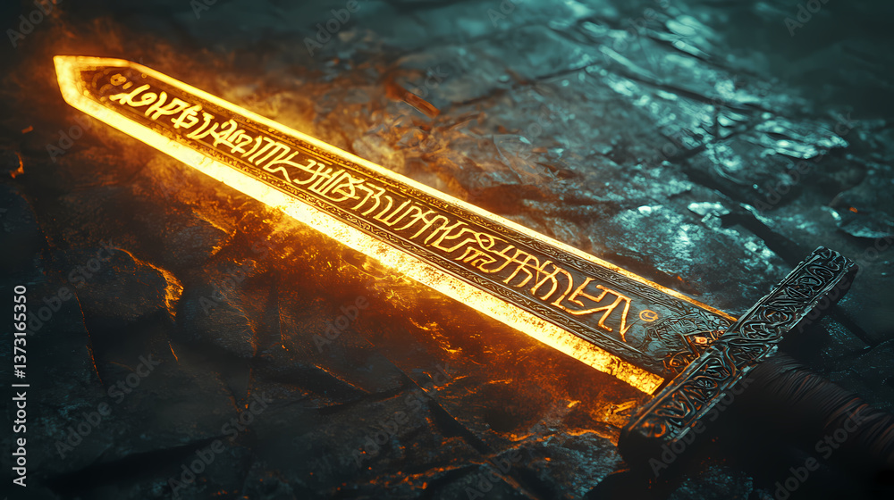 Illustration Stock An ancient powerful sword with runes from a long ...