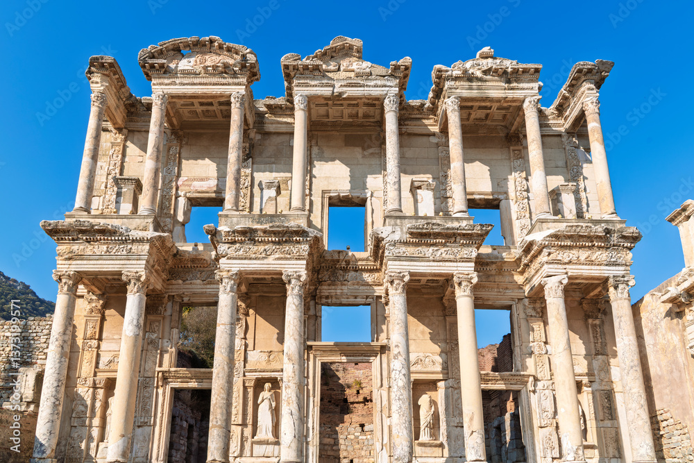 Detail of the ancient Roman Library and Mausoleum of Celsus at the ...
