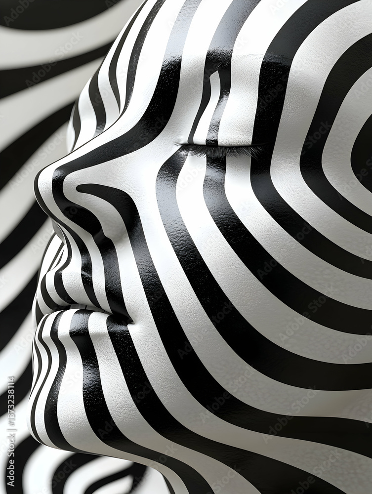 Abstract Profile Portrait with Black and White Spiral Stripes Stock ...