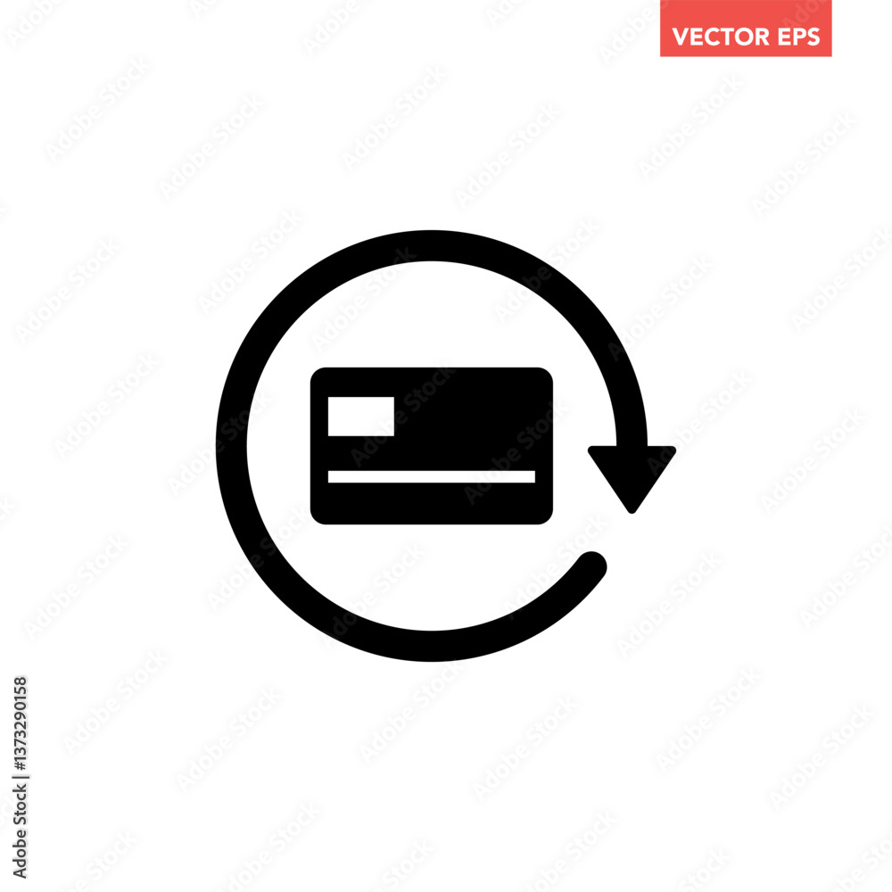 Black single renew credit card icon, simple card transaction flat ...