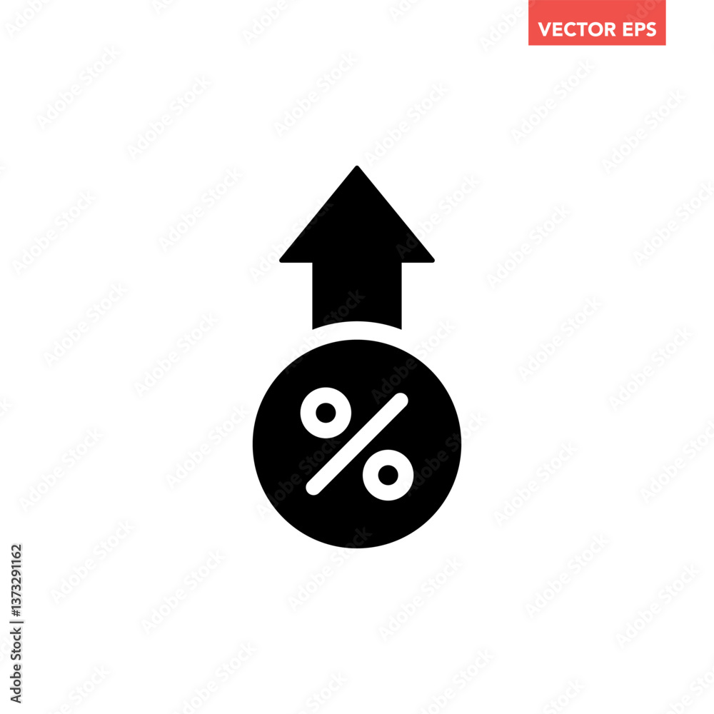 Black single percent rate up icon, simple business flat design ...