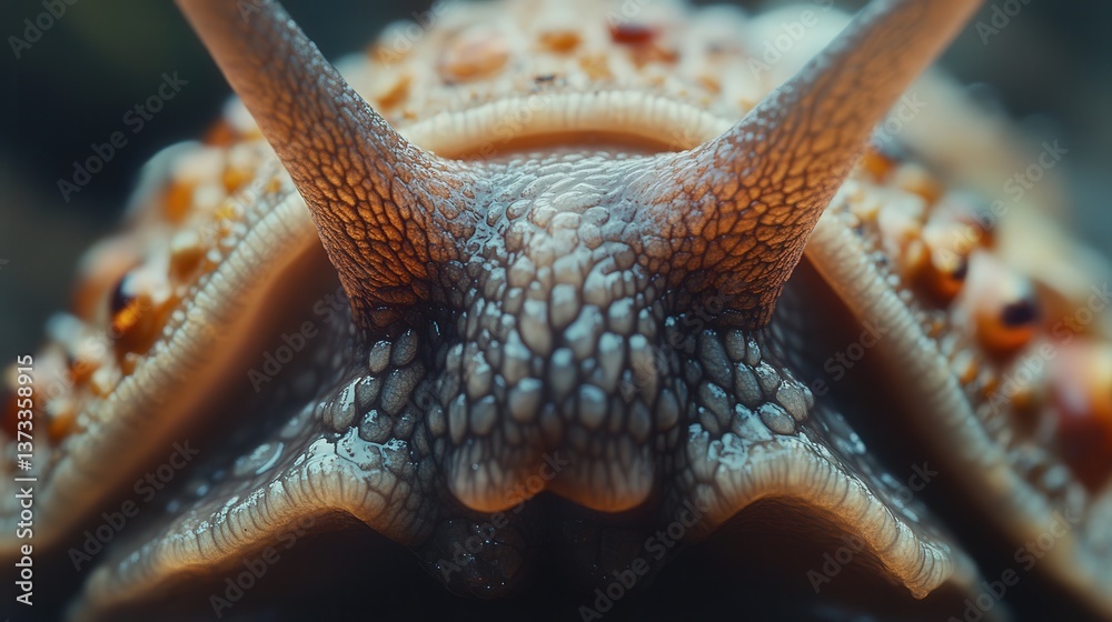 snail's face, with its tentacles extended and eyes in sharp detail ...