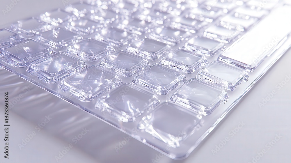 clear keyboard with transparent keys, the light reflecting off their ...