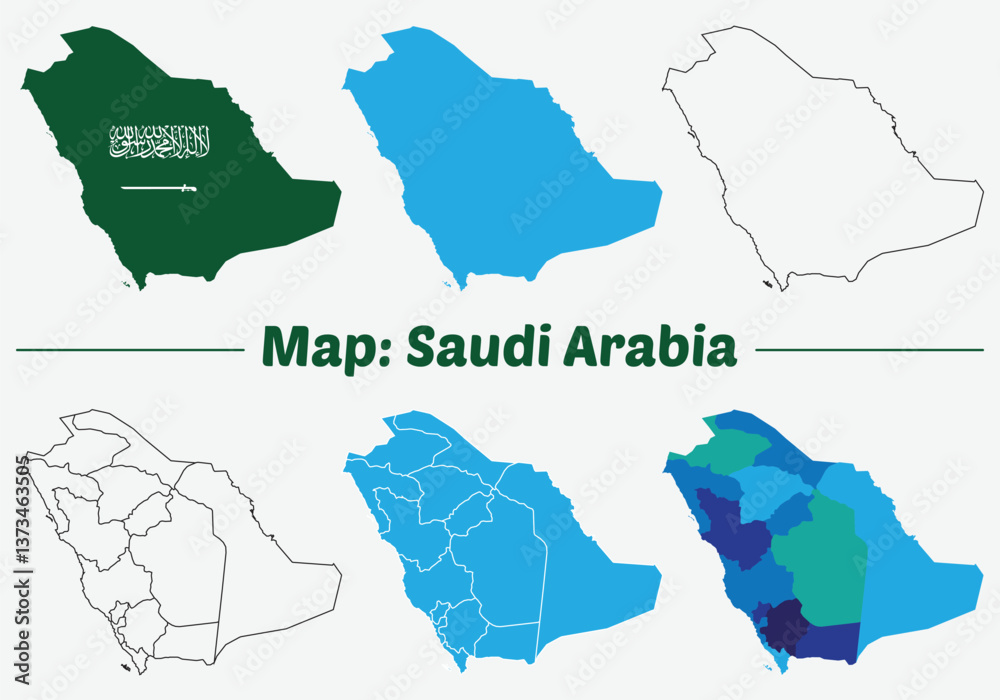 Maps of Saudi Arabia Flag, Outline, and Regional Divisions, Saudi ...
