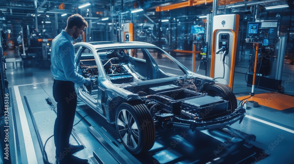 Electric vehicle engineer designing battery systems for long range cars ...