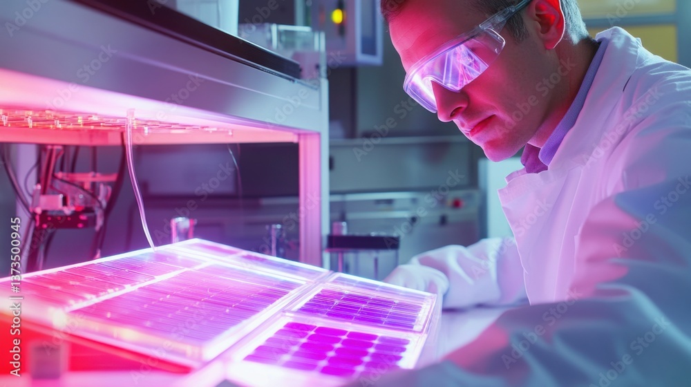 Renewable energy scientist developing solar panels with higher ...