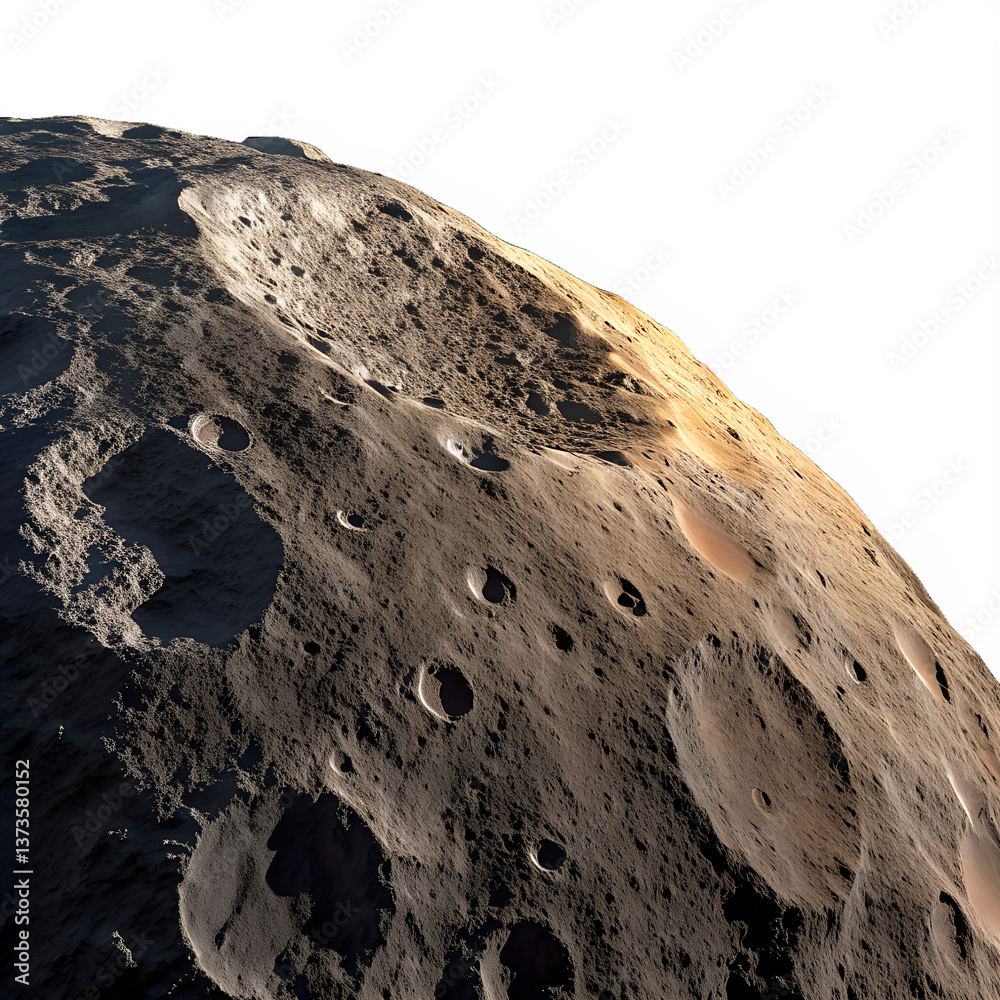 Asteroid surface illuminated by the Sun. The small and large craters ...