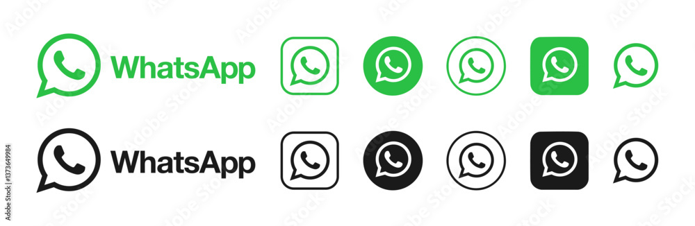 Latest WhatsApp logo icon vector set 2025. Square, Round, Circle ...