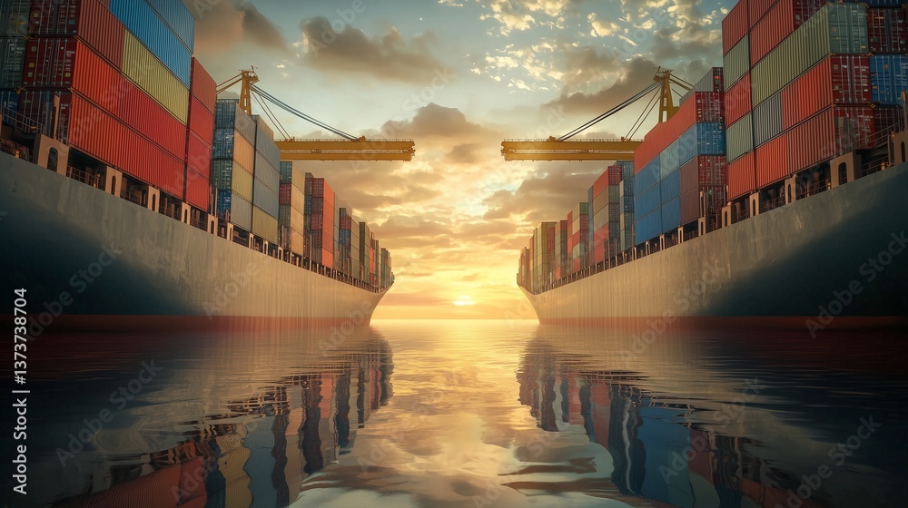 Two cargo ships with containers symbolize global trade and tariff ...