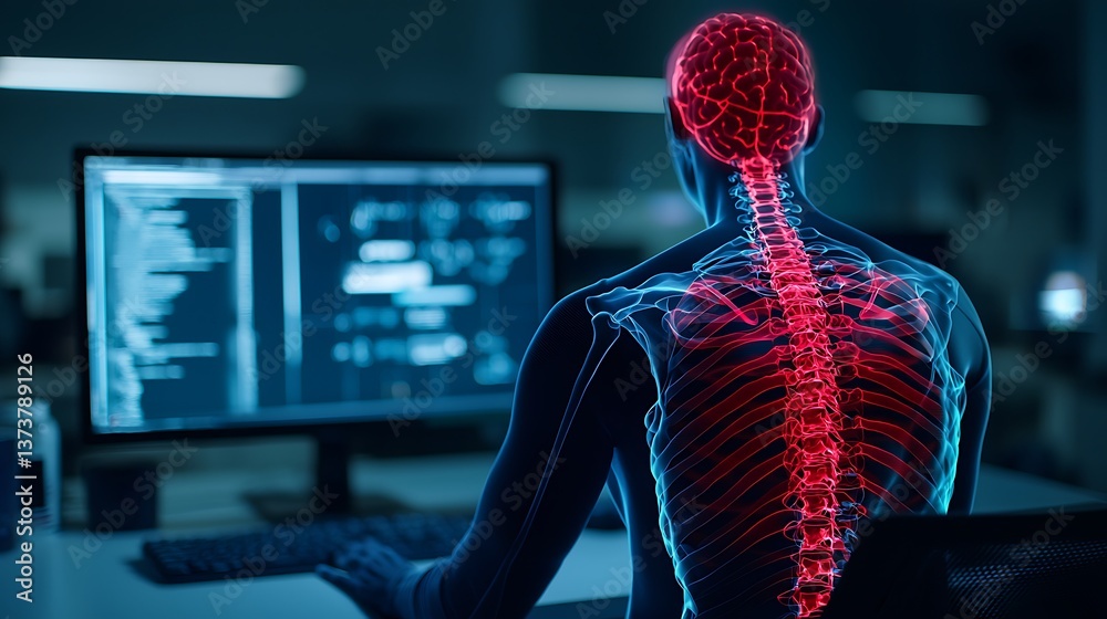 A digital rendering of a human figure with a highlighted spine and ...