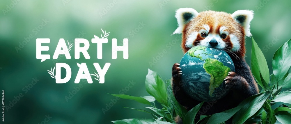 Adorable red panda holding earth globe for Earth Day celebration ...