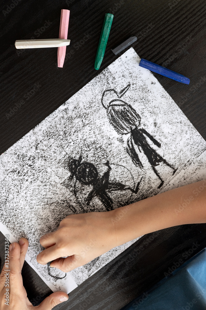 Child Drawing with Black Pastel - Art Therapy and Psychological ...