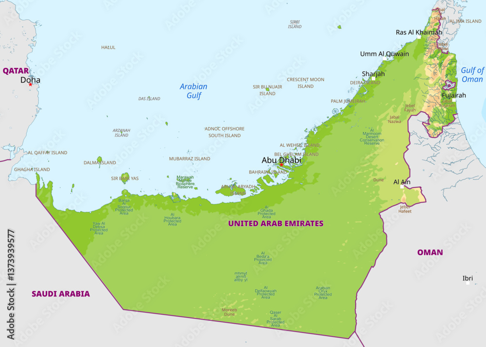 physical political map of the United Arab Emirates Stock Vector | Adobe ...