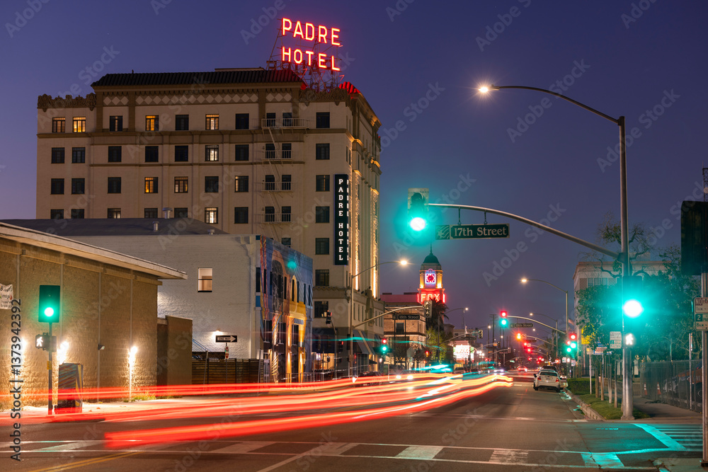 Bakersfield, California, USA - March 24, 2025: The iconic Padre Hotel's ...
