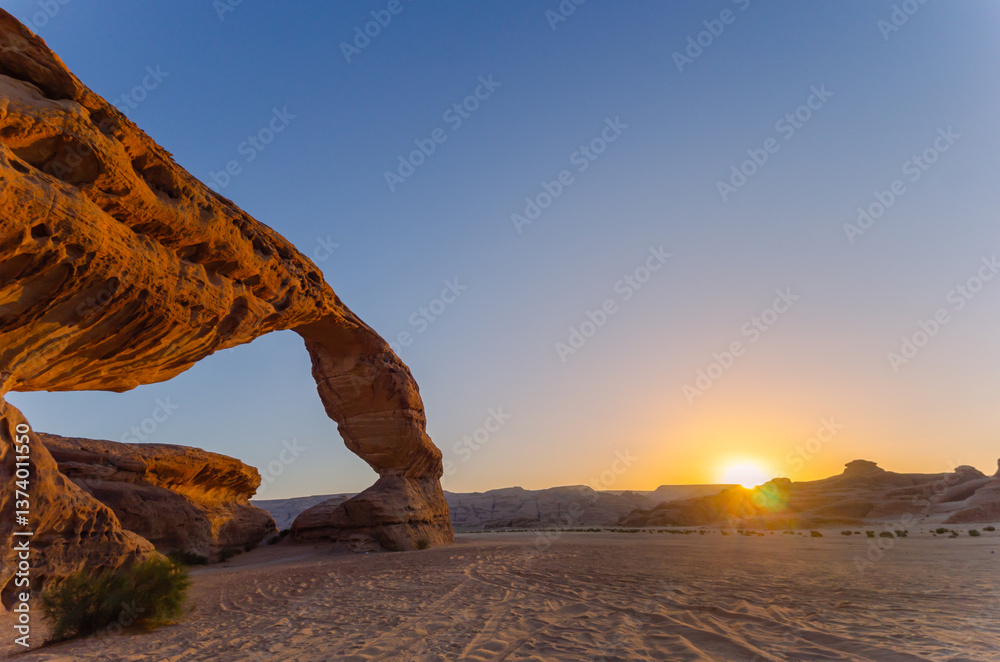 Rainbow arch rock formation beautiful rock desert in Al ula, Madinah ...