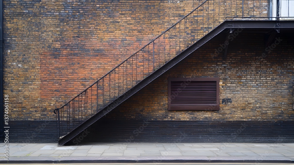 Elegant Patinated Brown Brick Wall with Blind Windows Staircase for ...