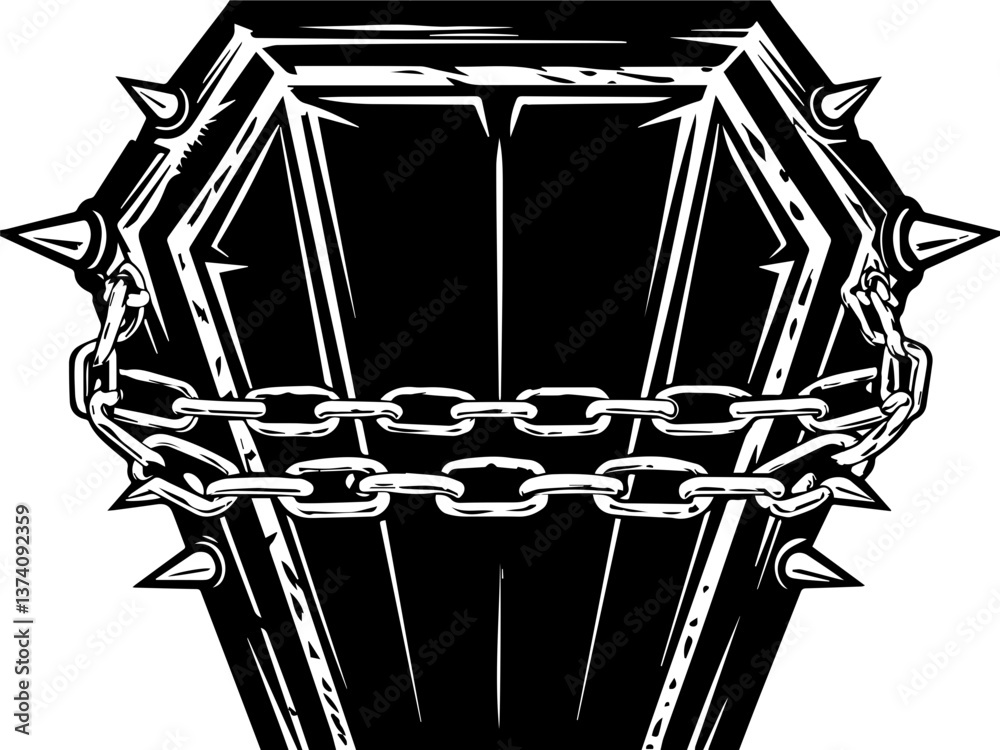 Graveyards coffins and death symbols in a haunting svg vector. Spiked ...