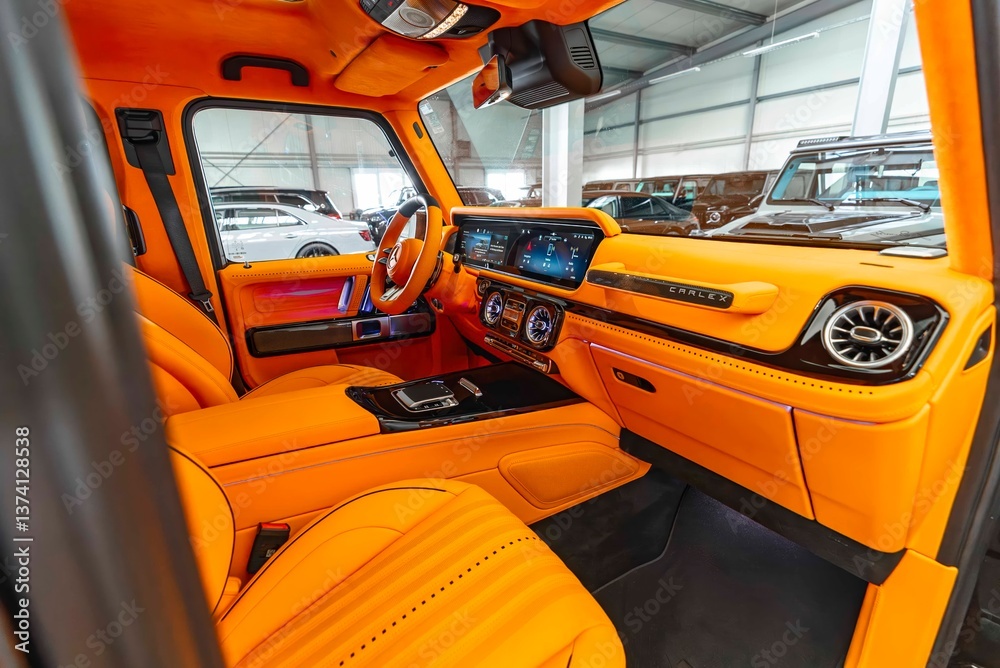 Stock-Foto „Fully orange interior of a Mercedes-AMG G63 facelift 2025 ...