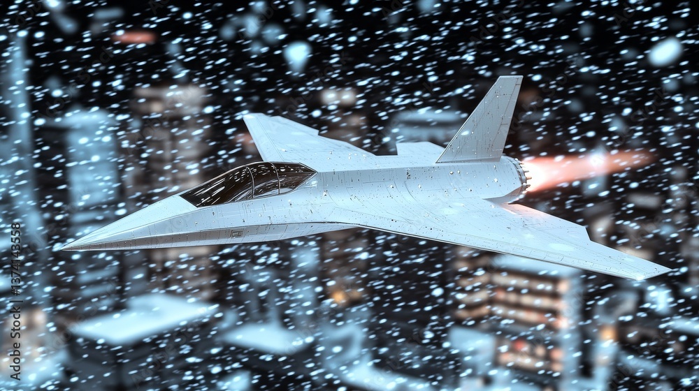 The 3D render features an action figure of a futuristic space fighter ...