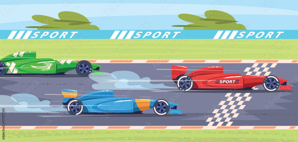 F1 race track. Racetrack finish line or start, formula one racing cars ...