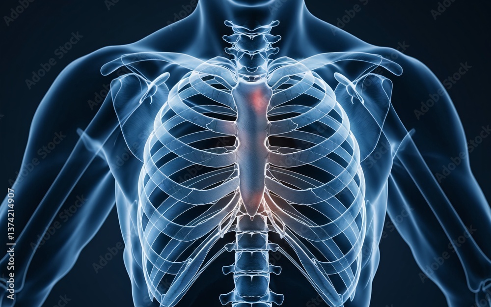 Anatomical chest x-ray highlighting sternum Bone Cross-Section neon ...