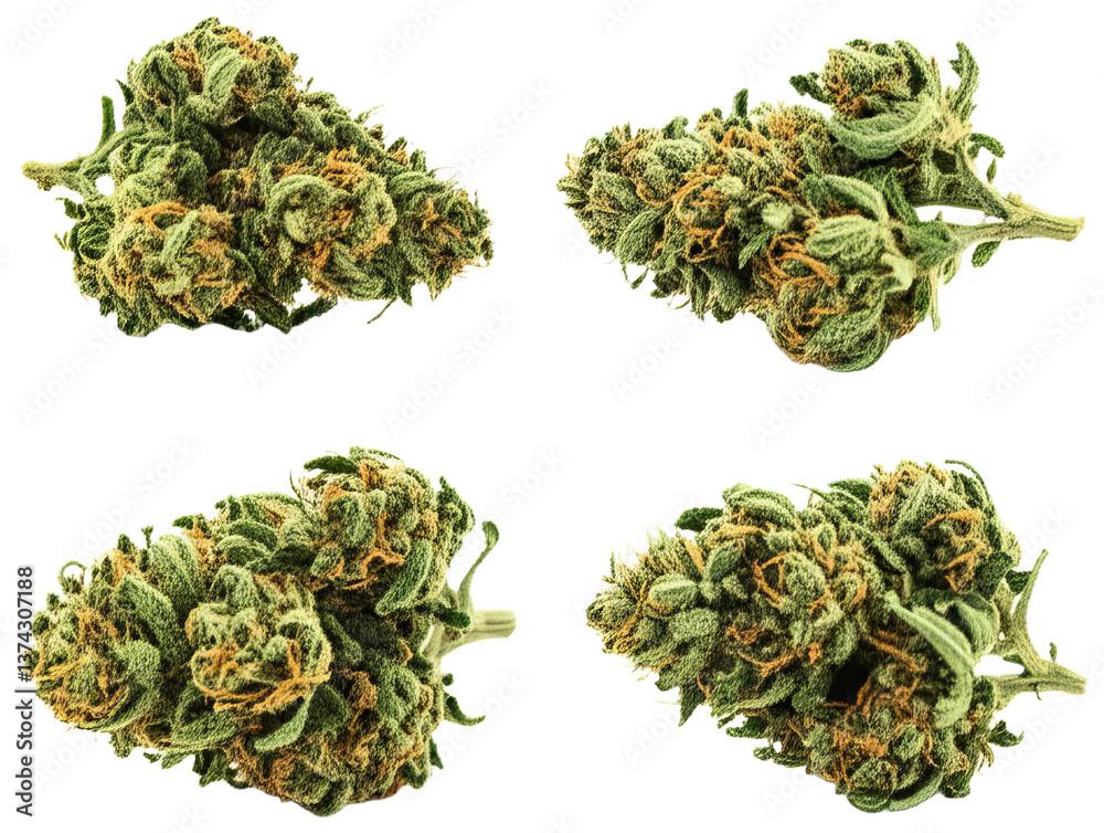 Four views of dried cannabis buds, transparent background png Stock ...