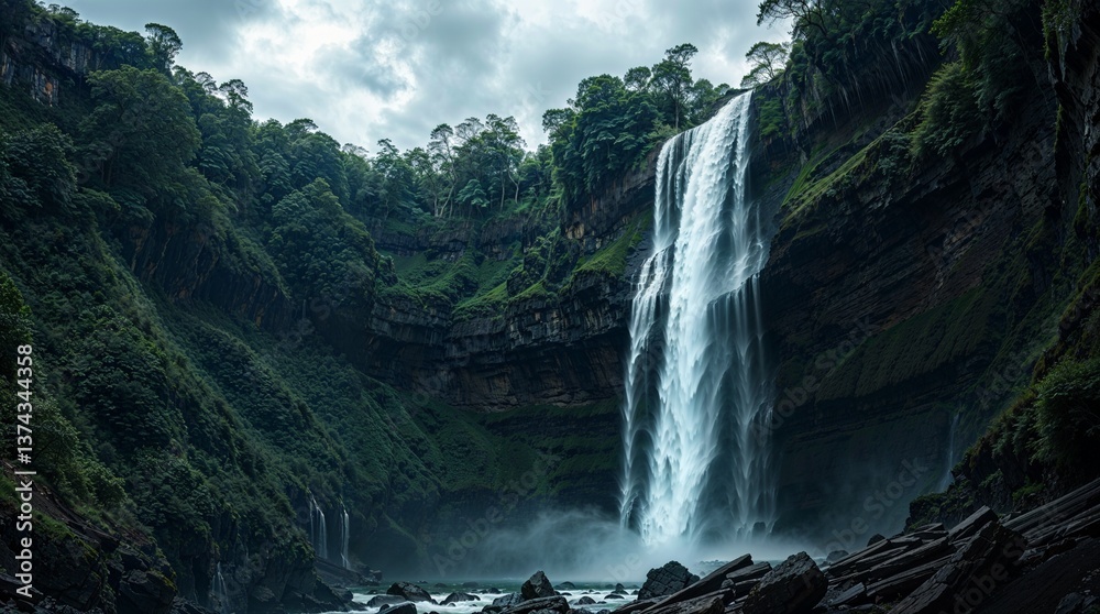 Big dramatic waterfcall located in Western ghats or Sahyadri in ...