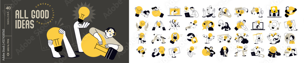 All good ideas. Set of vector illustrations of big idea, startup ...