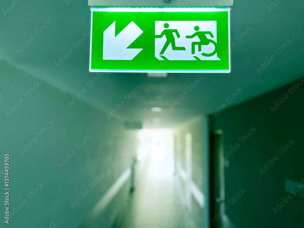 emergency exit sign, Emergency exit sign with wheelchair accessibility ...